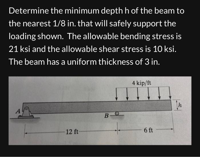 Solved Determine the minimum depth h of the beam to the | Chegg.com