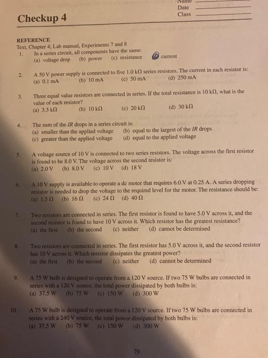 Solved Nane Date Class Checkup 4 REFERENCE Text, Chapter 4: | Chegg.com
