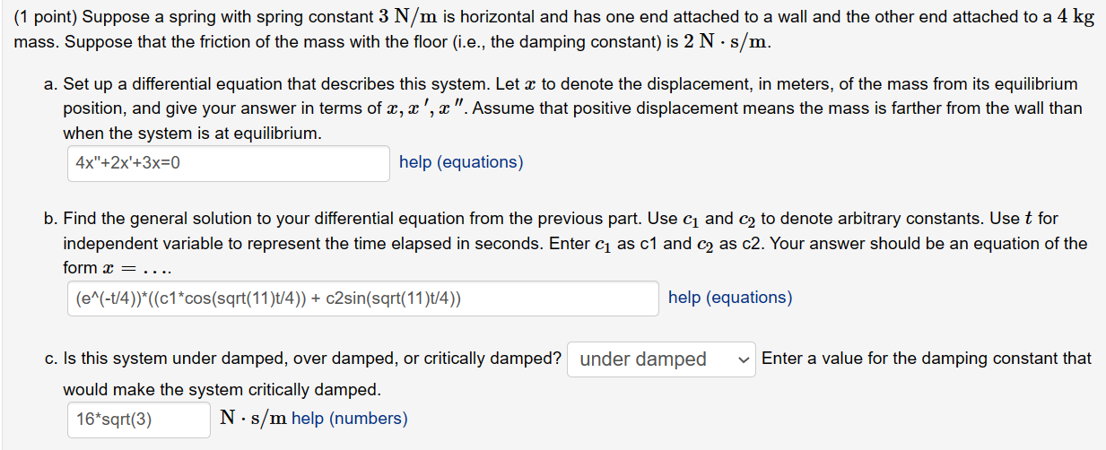 Solved 1 Point Suppose A Spring With Spring Constant 3 N M