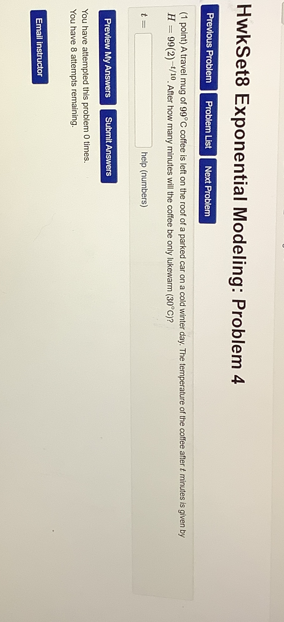 Solved HwkSet8 ﻿Exponential Modeling: Problem 4(1 ﻿point) ﻿A | Chegg.com