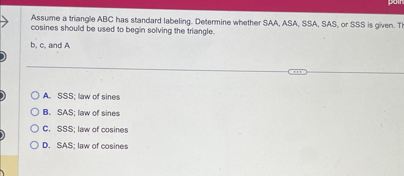 Solved Assume a triangle ABC has standard labeling. | Chegg.com