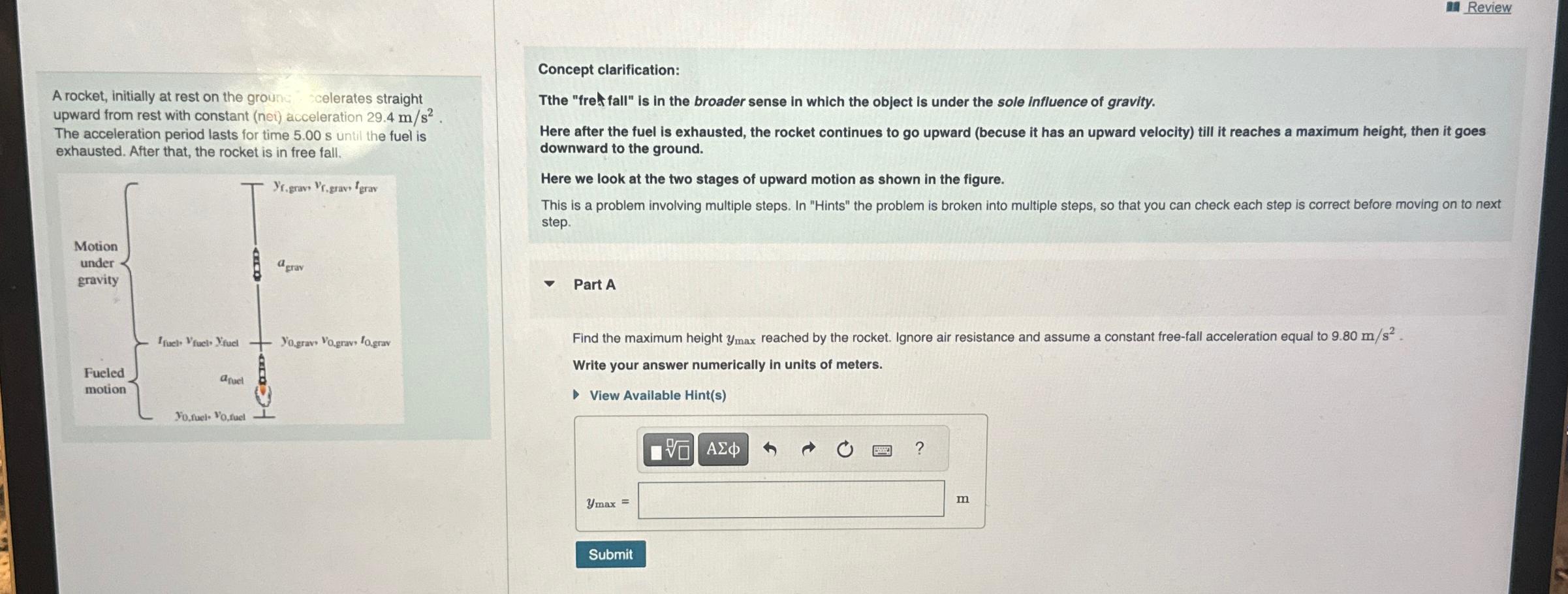 Solved ReviewA rocket, initially at rest on the | Chegg.com