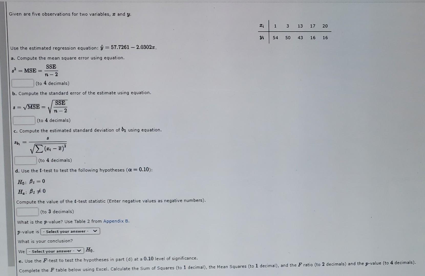 Given are five observations for two variables, x and | Chegg.com