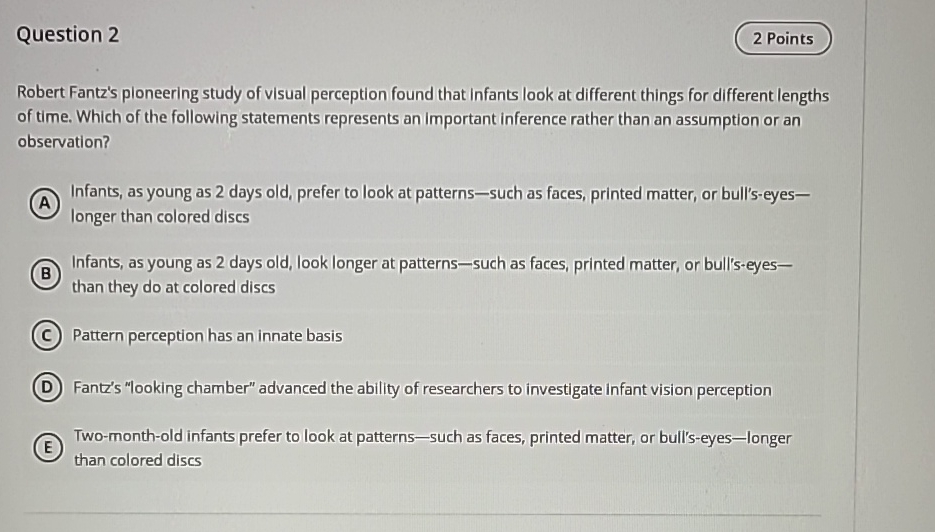 Solved Question 2Robert Fantz's ploneering study of visual | Chegg.com