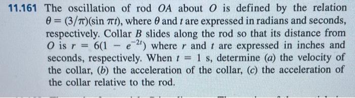 Solved 1.161 The oscillation of rod OA about O is defined by | Chegg.com