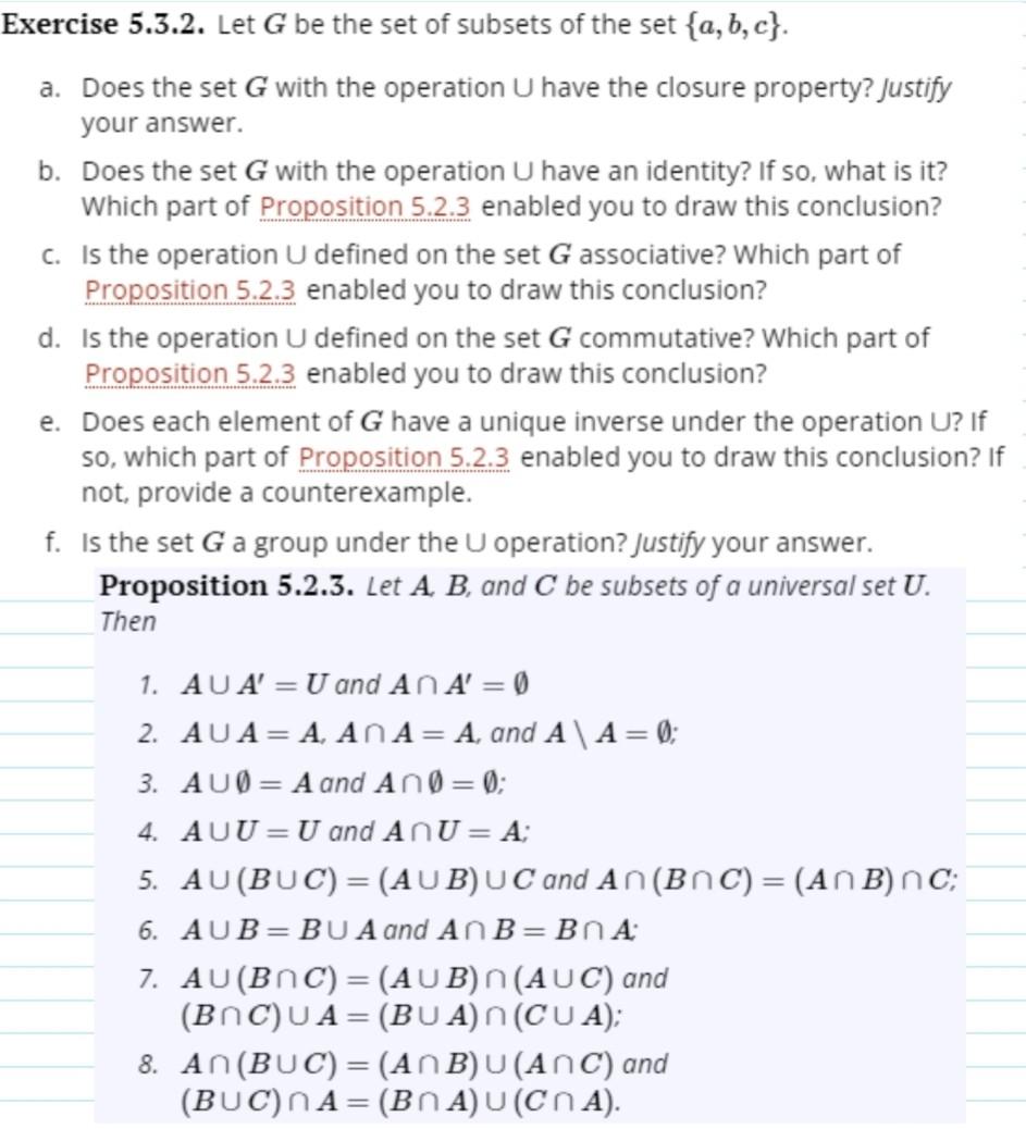 Solved Exercise 5.3.2. Let G be the set of subsets of the | Chegg.com