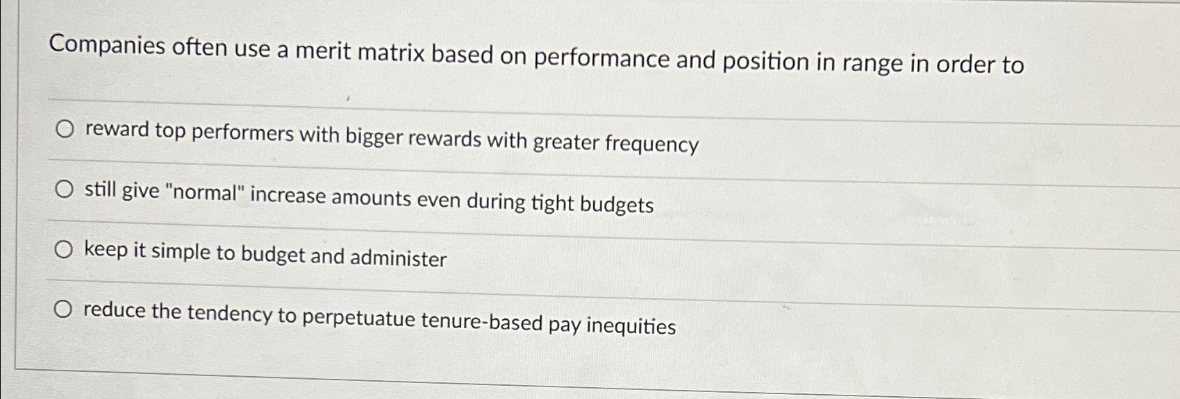 Solved Companies often use a merit matrix based on | Chegg.com