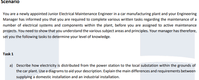 Solved ScenarioYou are a newly appointed Junior Electrical | Chegg.com