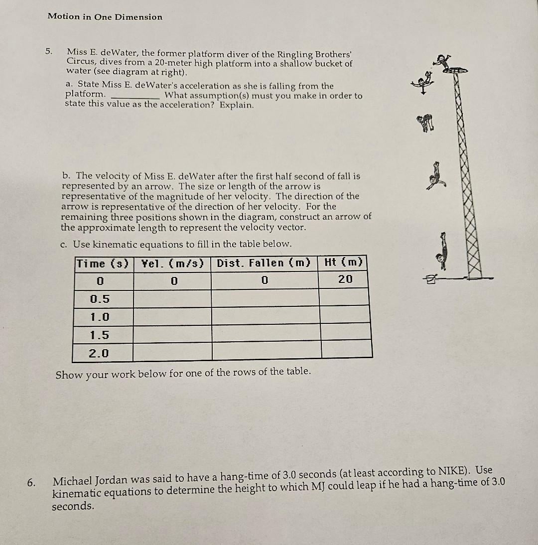 Solved 5. Miss E. deWater, the former platform diver of the | Chegg.com