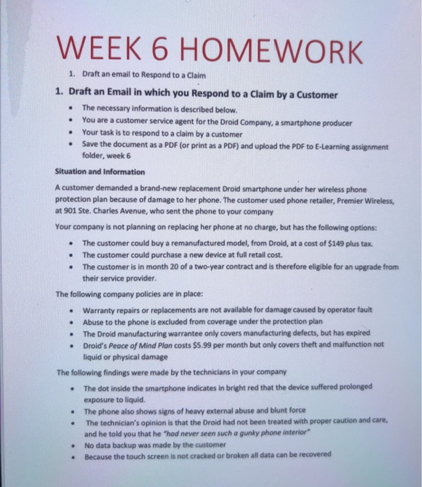 Solved WEEK 6 HOMEWORK 1. Draft an email to Respond to a | Chegg.com Solved WEEK 6 HOMEWORK 1. Draft an email to Respond to a | Chegg.com