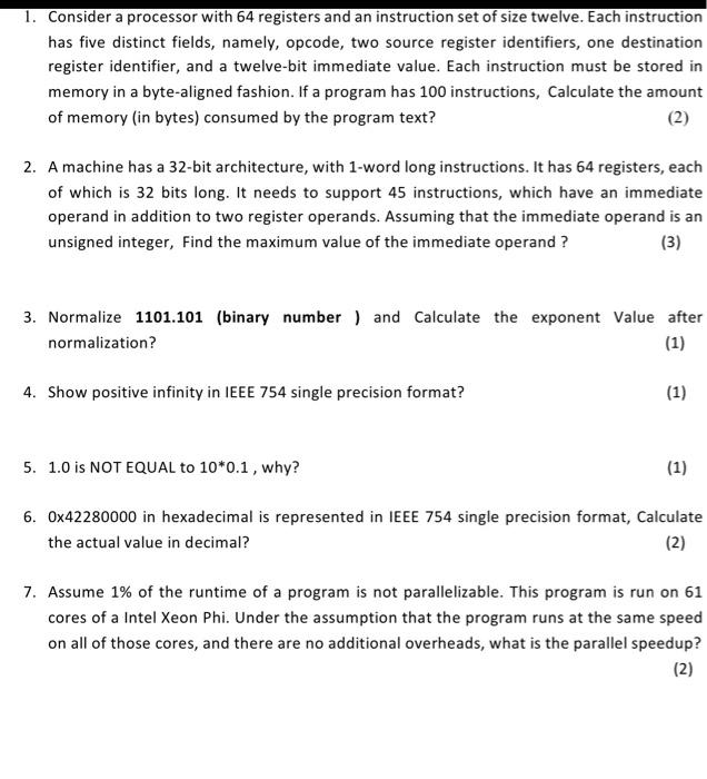 Solved 1. Consider a processor with 64 registers and an | Chegg.com