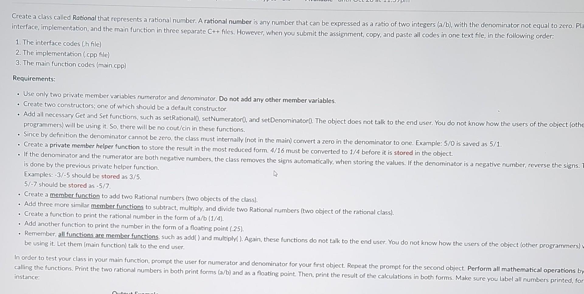 Solved Output Example Your first rational number is: 3/2, | Chegg.com
