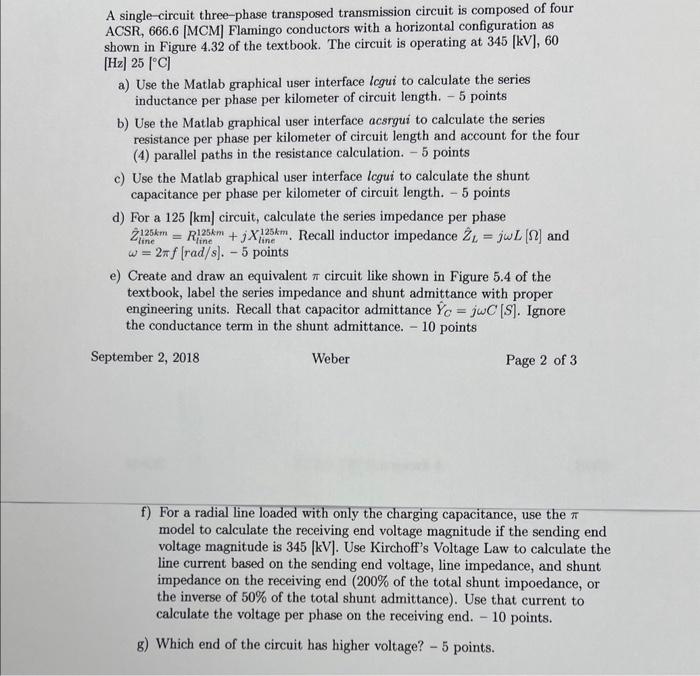 Solved A single-circuit three-phase transposed transmission | Chegg.com
