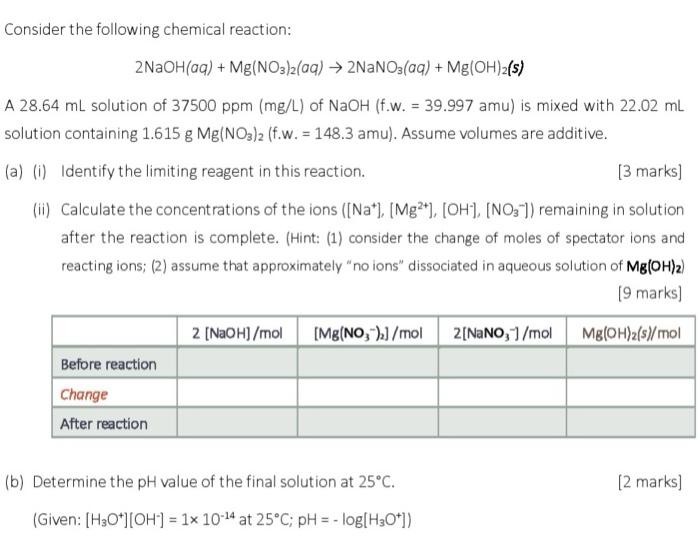 Solved Consider the following chemical reaction: 2NaOH(aq) + | Chegg.com