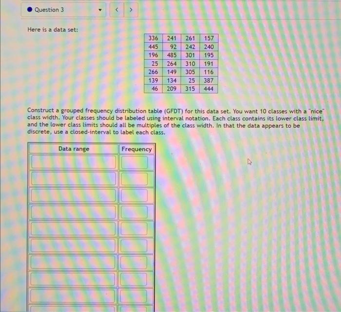 Solved Here is a data set: Construct a grouped frequency | Chegg.com