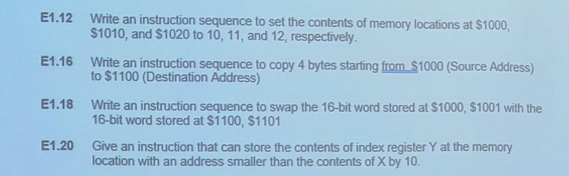Solved E1.12 Write an instruction sequence to set the | Chegg.com