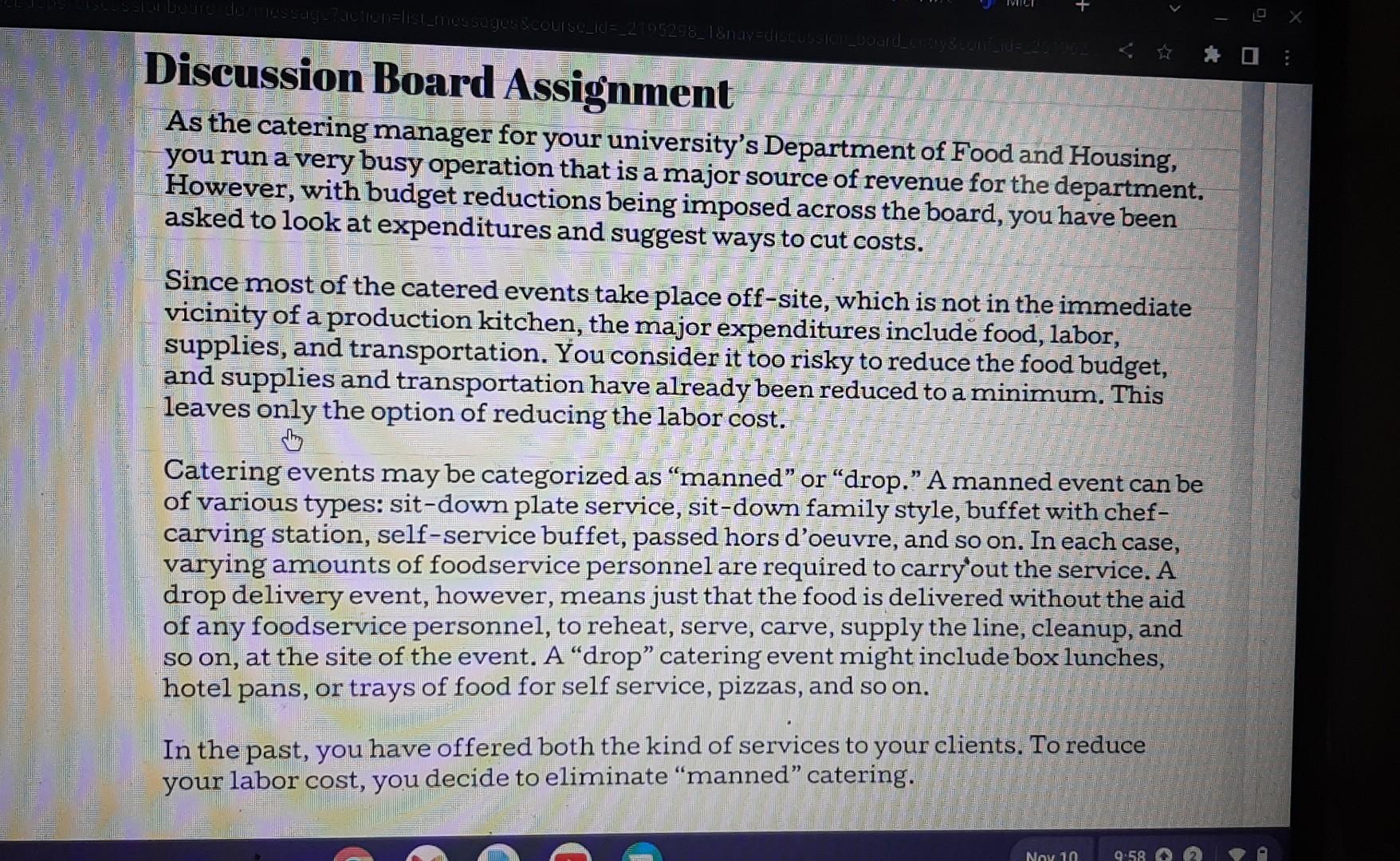 Solved Discussion Board Assignment As the catering manager | Chegg.com