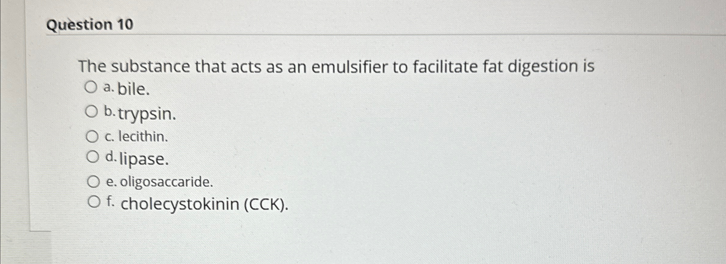 Solved Question 10The substance that acts as an emulsifier | Chegg.com