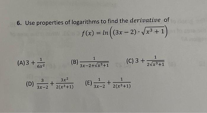 Solved 6. Use properties of logarithms to find the | Chegg.com