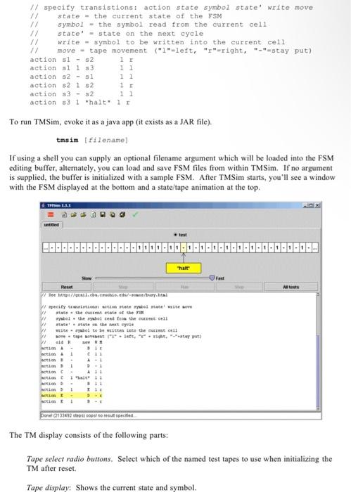 Solved Turing Machine Simulation: TMSim The goal of this lab | Chegg.com