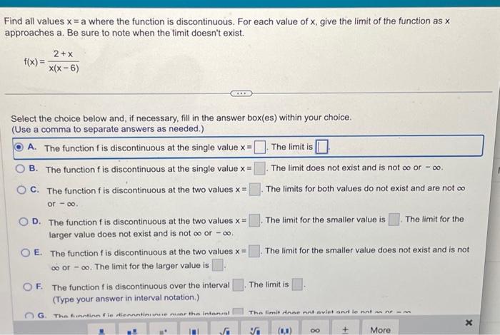 Solved Find all values x=a where the function is | Chegg.com