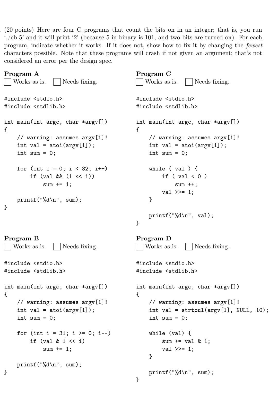 Solved 20 Points Here Are Four C Programs That Count The 
