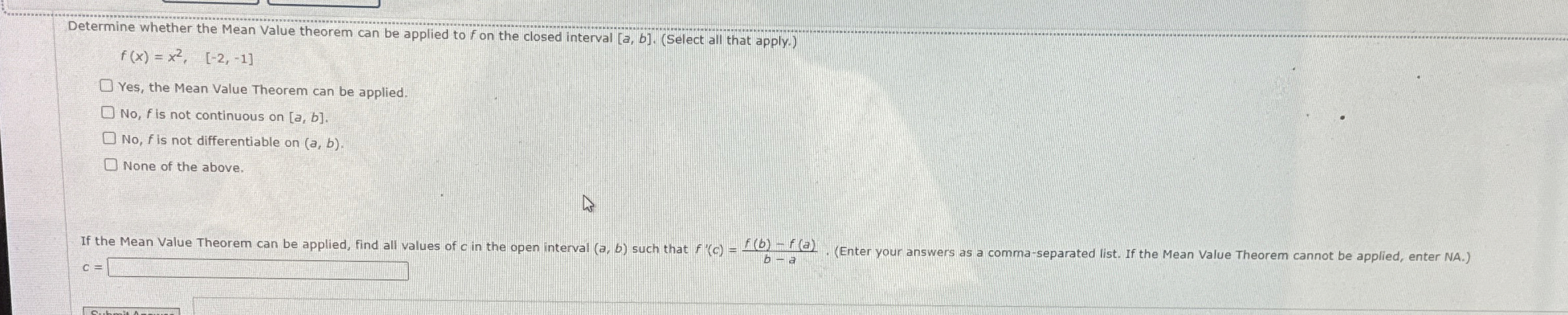 Solved Determine whether the Mean Value theorem can be | Chegg.com