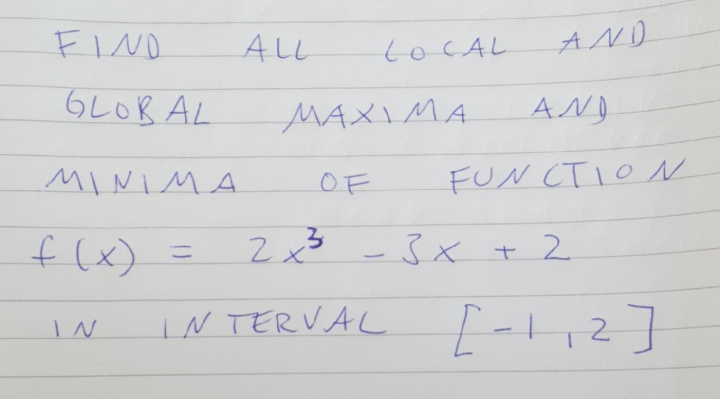 Solved FIND ALL LOCAL AND GLOBAL MAXIMA ANI MINIMA OF | Chegg.com
