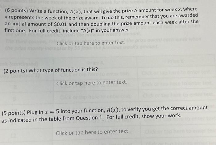 Solved (6 points) Write a function, A(x), that will give the | Chegg.com