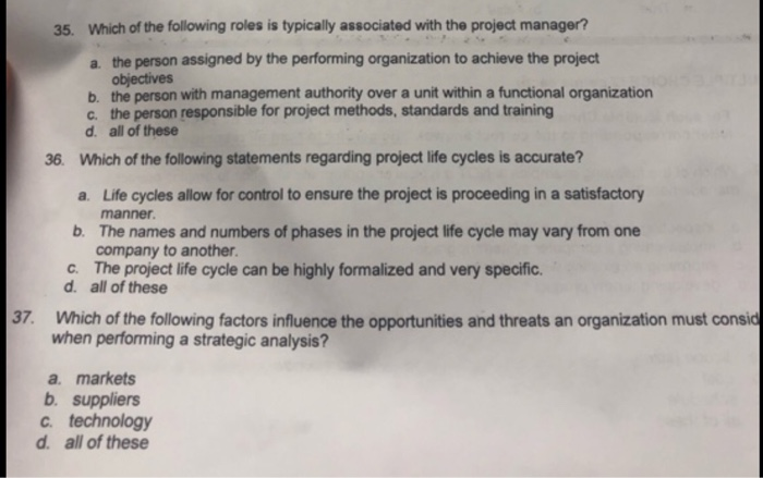 Solved 35. Which of the following roles is typically | Chegg.com