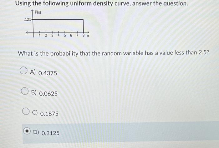 Solved Using the following uniform density curve, answer the | Chegg.com