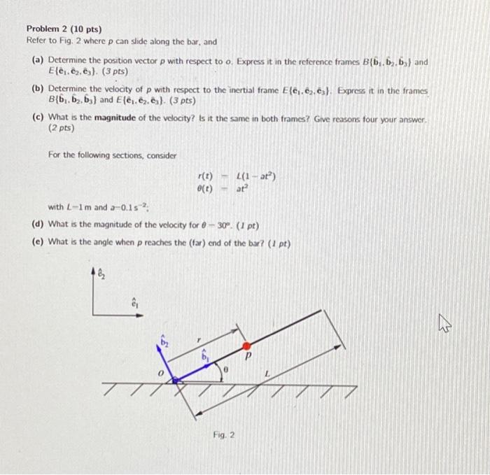 Solved Problem 2 (10 pts) Refer to Fig. 2 where p can slide | Chegg.com