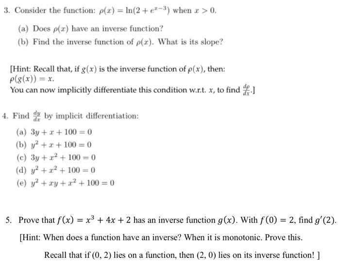 Solved 3. Consider the function: ρ(x)=ln(2+ex−3) when x>0. | Chegg.com