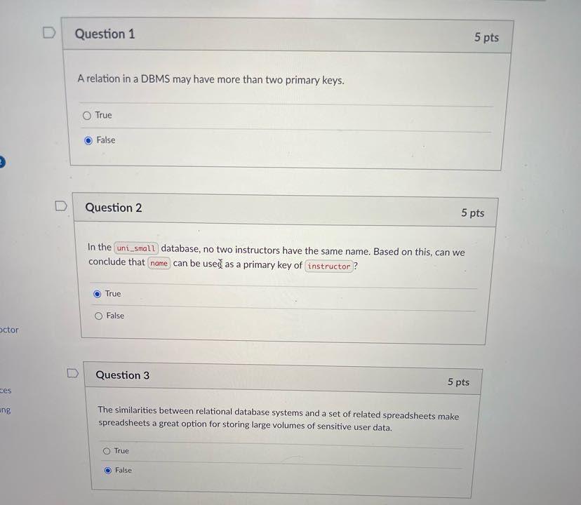 Solved Question 15 ﻿ptsA relation in a DBMS may have more | Chegg.com