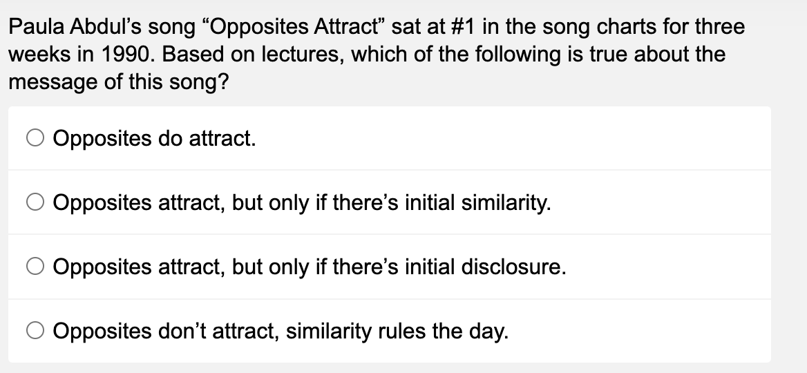 Solved Paula Abdul's song "Opposites Attract" sat at #1 ﻿in | Chegg.com