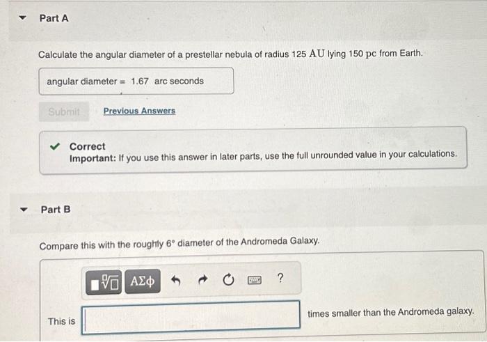 Calculate the angular diameter of a prestellar nebula | Chegg.com