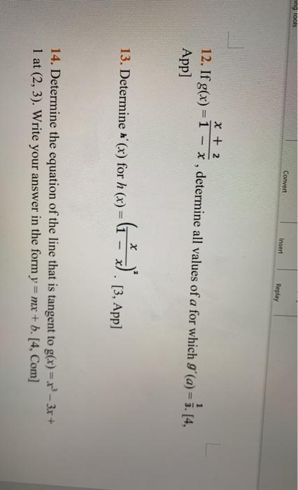 Solved ng Tools Convert Insert Replay X + 2 12. If g(x)=1 - | Chegg.com Solved ng Tools Convert Insert Replay X + 2 12. If g(x)=1 - | Chegg.com
