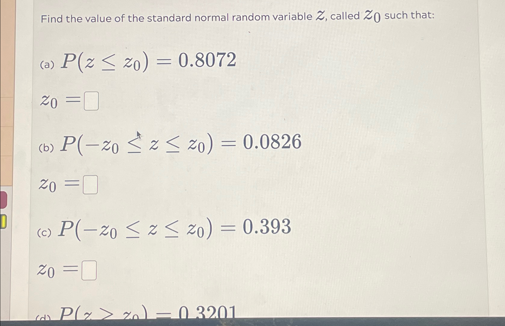 Solved Find the value of the standard normal random variable | Chegg.com