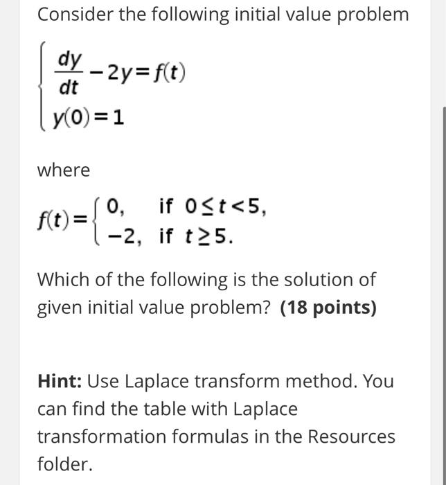 Solved Consider the following initial value problem | Chegg.com