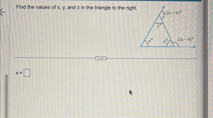 Solved Find the values of x,y, and z in the triangle to the | Chegg.com