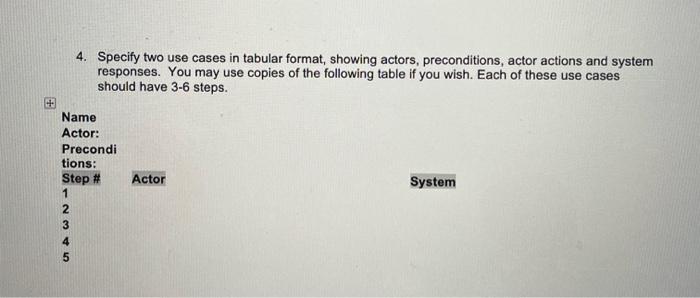 Solved 4. Specify two use cases in tabular format, showing | Chegg.com