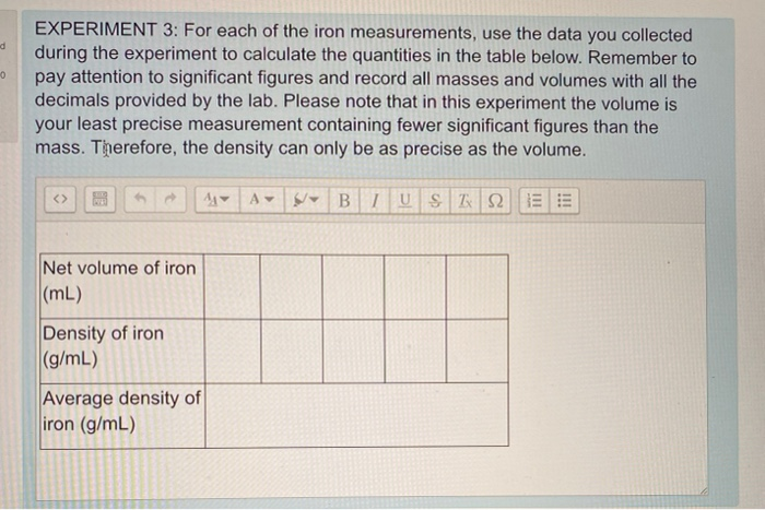Solved EXPERIMENT 3: What was the initial volume of water | Chegg.com