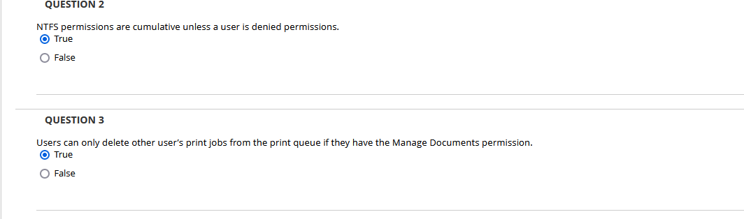 Solved QUESTION 2 NTFS permissions are cumulative unless a | Chegg.com
