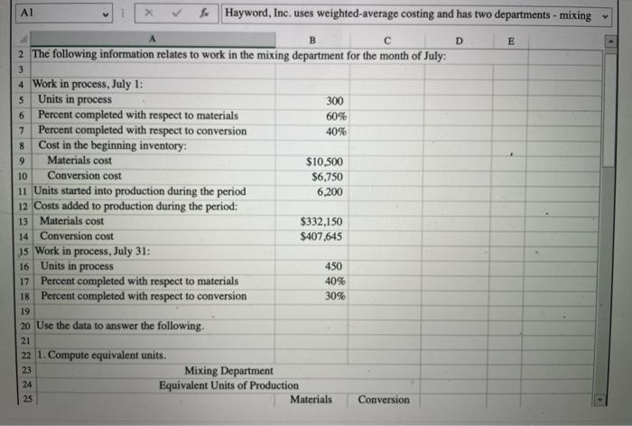 Solved Excel SIM: Process Costing using the Weighted-Average | Chegg.com