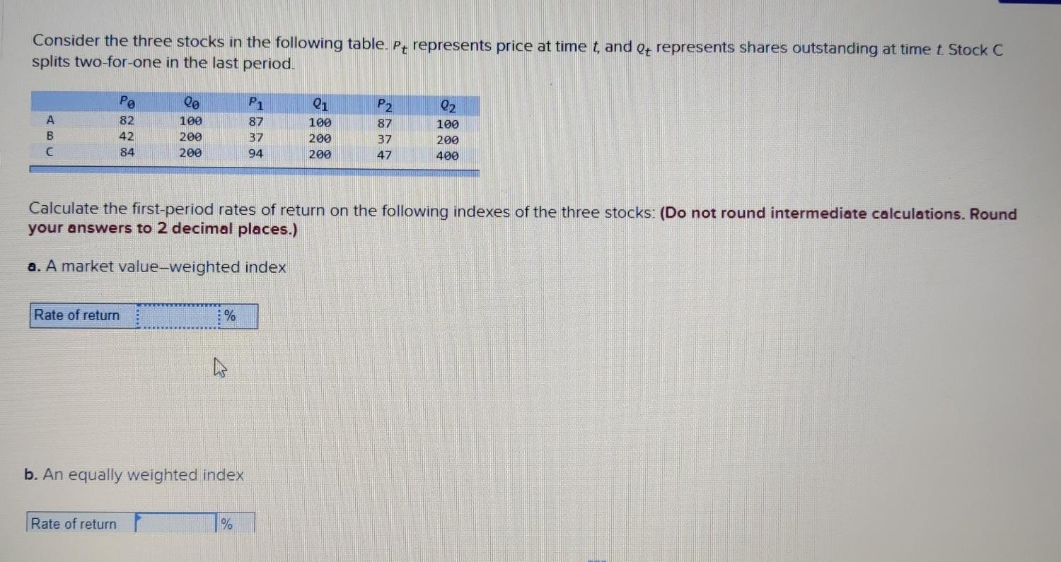 Solved Consider the three stocks in the following table. Pt | Chegg.com