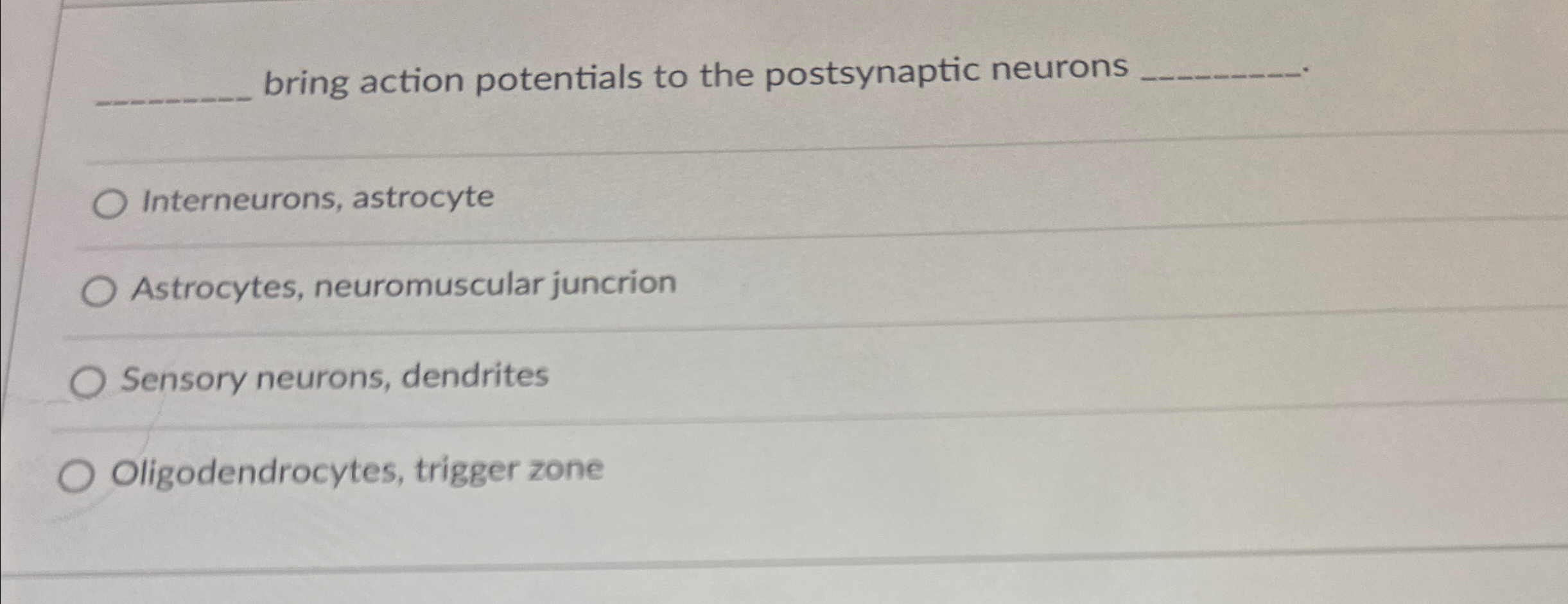 Solved bring action potentials to the postsynaptic | Chegg.com