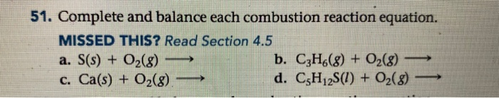 Solved 51. Complete and balance each combustion reaction | Chegg.com