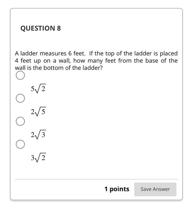 Solved A ladder measures 6 feet. If the top of the ladder is | Chegg.com