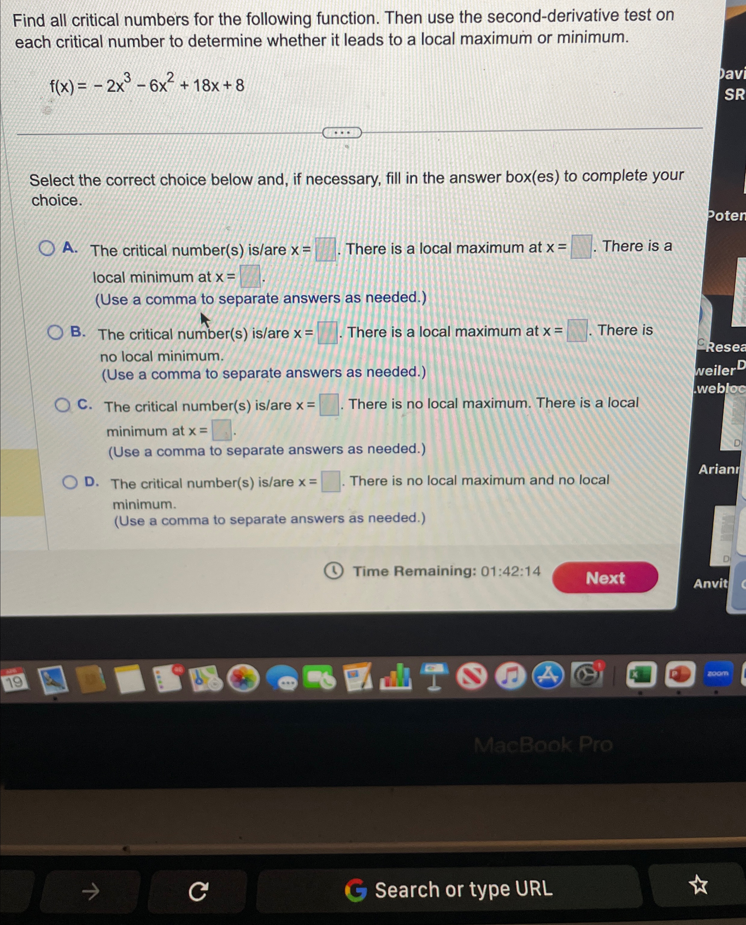 Solved Find all critical numbers for the following function. | Chegg.com