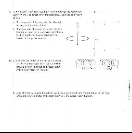 Solved 13. A bar magnet is dropped, south pole down, through | Chegg.com